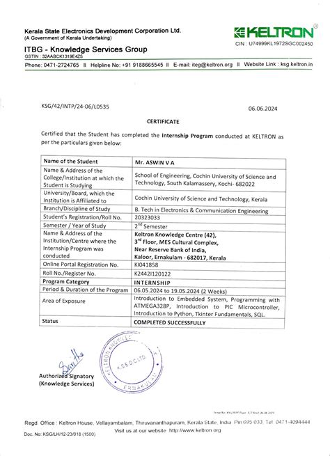 Aswin V A On Linkedin Internship Keltron Embeddedsystems Programming Python Sql Project