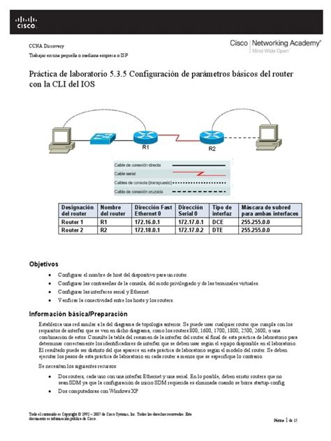 Practica De Laboratorio 535 Configuracion De Cable Ethernet De Conexion Pdf Enrutador