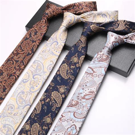 7cm Formal Paisley Neckties Navy White Brown Neck Ties Business Work