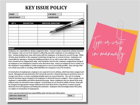 Key Issue Policy Editable Hr Form Hr Template Human Resource Form Employee Policy Asset Tracking