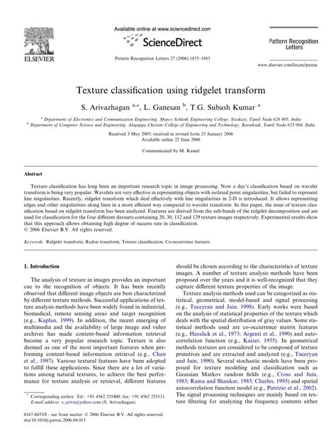 Pdf Texture Classification Using Ridgelet Transform