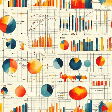 Colorful Seamless Pattern Of Graphs Charts And Data Visualizations Stock Illustration