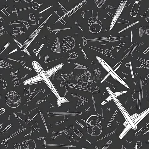 A Pattern Featuring Various Aircraft And Aviation Related Tools And