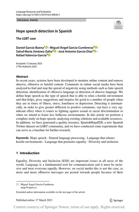 Pdf Hope Speech Detection In Spanish