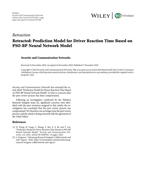 Pdf Retracted Prediction Model For Driver Reaction Time Based On Pso Bp Neural Network Model