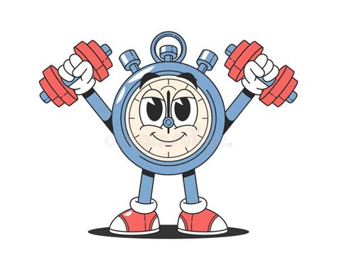 Stopwatch Comic Character Lifting Weights Stock Vector Illustration