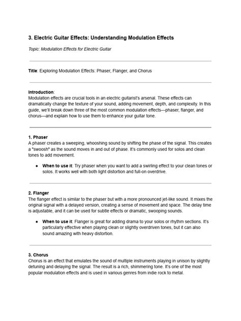 3 Electric Guitar Effects Understanding Modulation Effects Pdf Electronics Audio Engineering