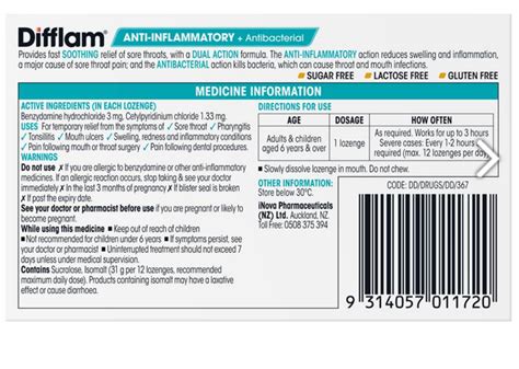 Difflam Lozenges Lemon Honey 16s