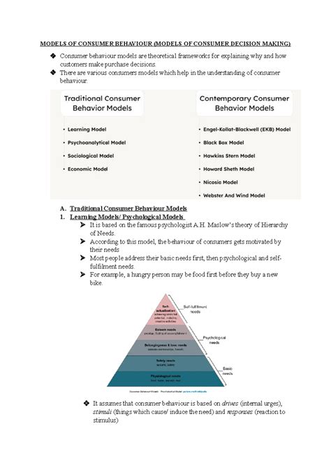Models Of Consumer Behaviour Cb Understanding Decision Making