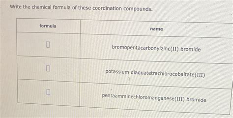 Solved Write The Chemical Formula Of These Coordination