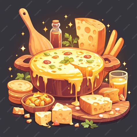 Premium Vector Creamy Cheese Fondue With Assorted Dippers