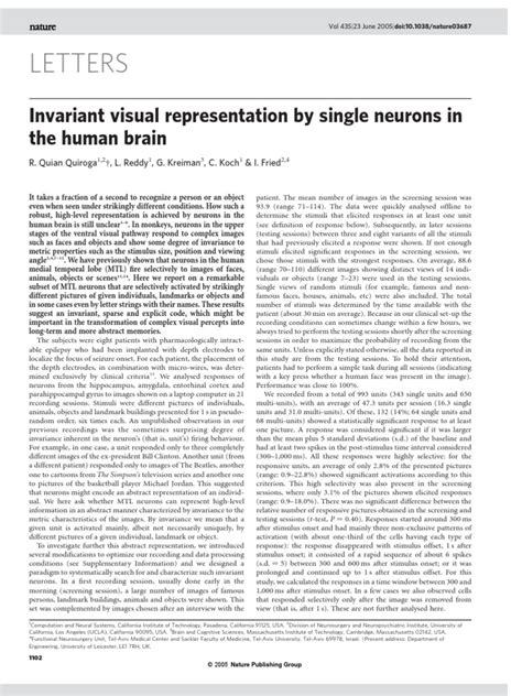 Quian Quiroga Invariant Visual Representation By Single Neurons In