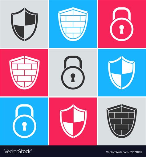 Set Shield Shield With Cyber Security Brick Wall Vector Image