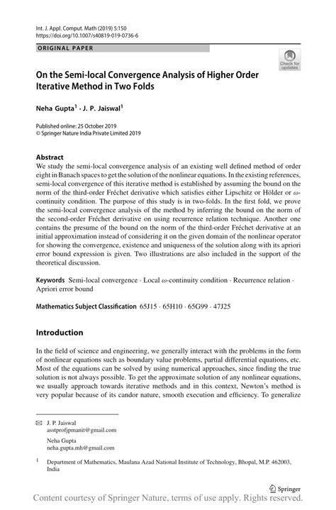 On The Semi Local Convergence Analysis Of Higher Order Iterative Method In Two Folds Request Pdf