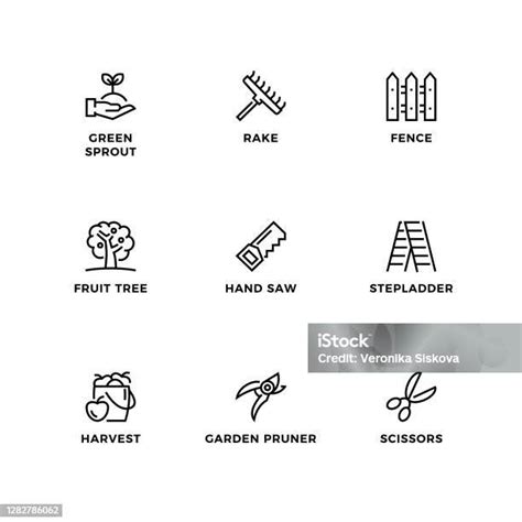 디자인 요소 로고 디자인 템플릿 정원용 아이콘 및 배지의 벡터 집합입니다 가위에 대한 스톡 벡터 아트 및 기타 이미지 가위 갈퀴 계단 사다리 Istock