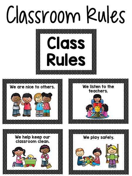 Pre K Class Rules Posters In Black And White Dot Prekinders