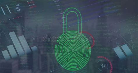 Image Of Security Padlock Icon And Screens With Data Processing Over Aerial View Of Cityscape