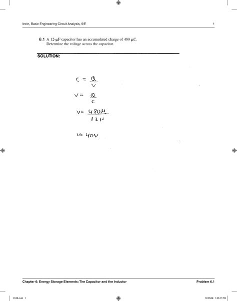 Basic Engineering Circuit Analysis 9th David Irwin Solution Manual Ch 6 Chapter 6 Energy