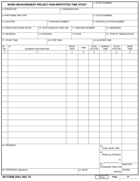 DD Form Work Measurement Project Non Repetitive Time Study DD Forms
