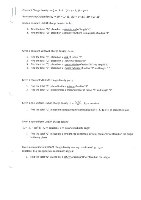 Solved Constant Charge density Q λ Q σ A Q ρ V Chegg