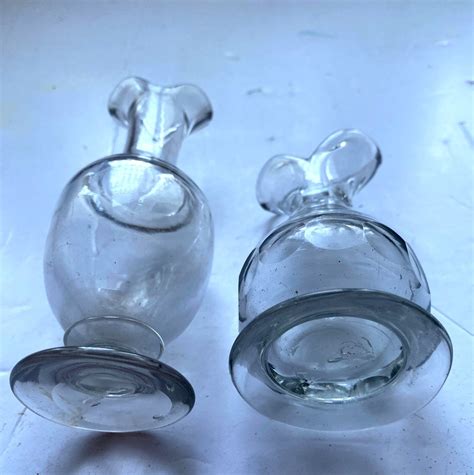 Proantic Two Pretty Small Jugs In Double Spout Blown Glass One Empir
