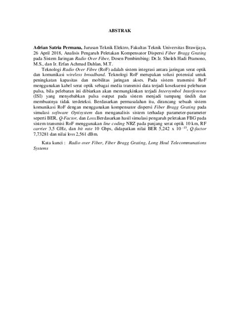 Pdf Analisis Pengaruh Peletakan Kompensator Dispersi Dengan Fiber Bragg Grating Pada Sistem