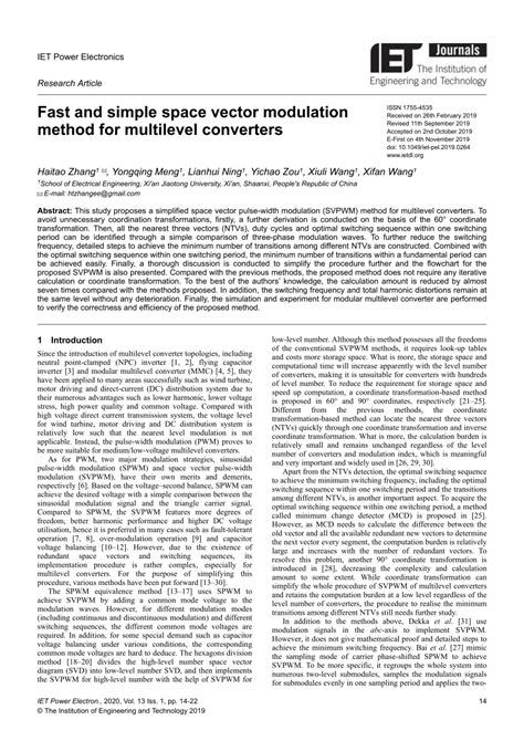 A Fast And Simple Space Vector Modulation Method For Multilevel