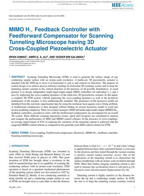 Pdf Mimo H μ Feedback Controller With Feedforward Compensator For Scanning Tunneling