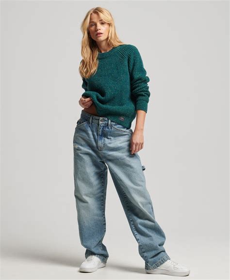 Womens - Tweed Ribbed Crew Neck Jumper in Forest Green | Superdry UK