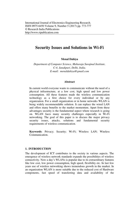Pdf Security Issues And Solutions In Wi Fi