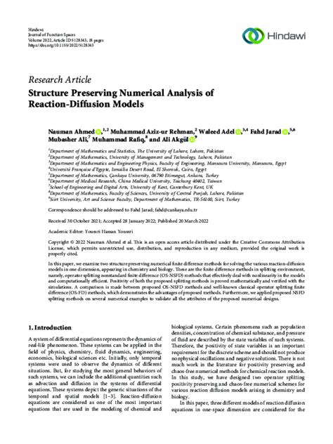 Pdf Structure Preserving Numerical Analysis Of Reaction Diffusion Models