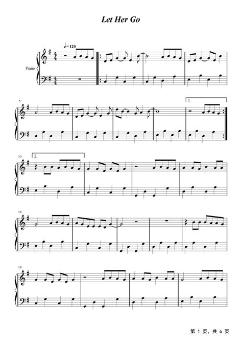Let Her Go钢琴谱 Passenger G调 流行钢琴谱五线谱独奏谱 钢琴谱 钢琴五线谱 钢琴简谱 钢琴弹唱谱 钢琴声乐正谱 钢琴视频教程—牛牛钢琴