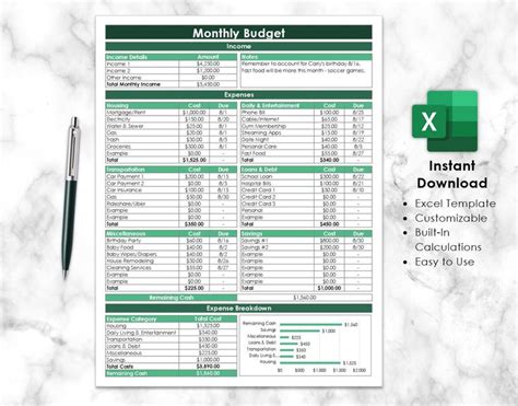 Minimalist Ms Excel Budget Template Spreadsheet Etsy Excel Budget Excel Budget Template