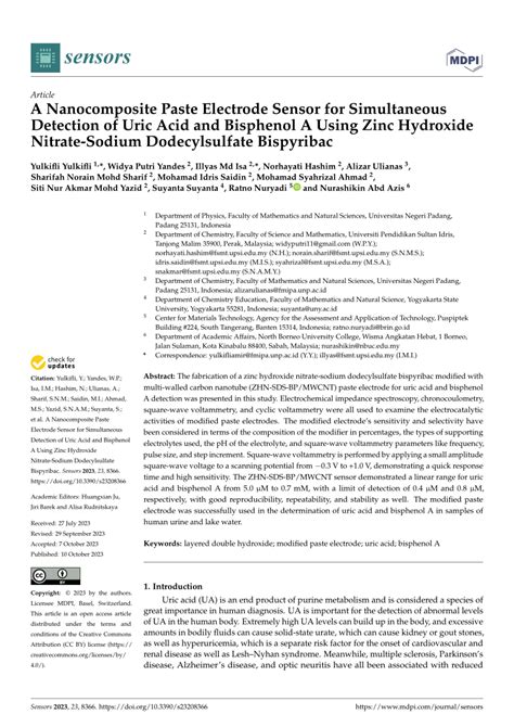 Pdf A Nanocomposite Paste Electrode Sensor For Simultaneous Detection Of Uric Acid And