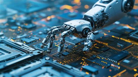 Advanced Robotic Arm Engaged In Precision Assembly Of Electronics On A