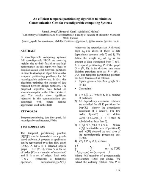 Pdf An Efficient Temporal Partitioning Algorithm To Minimize Communication Cost For