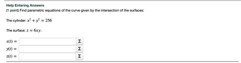 solved help entering answers 1 point find parametric
