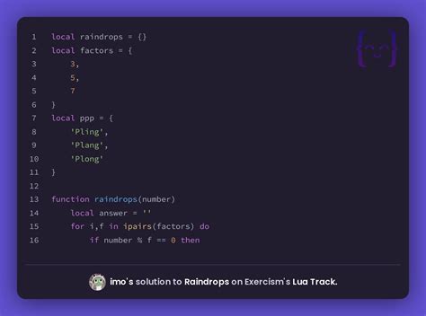 Imo S Solution For Raindrops In Lua On Exercism
