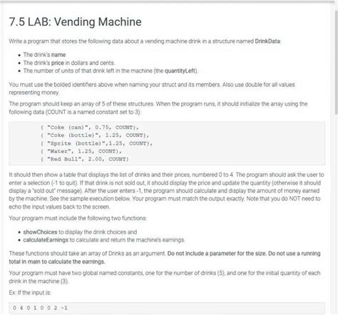 Solved 75 Lab Vending Machine Write A Program That Stores