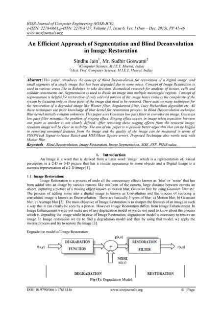 An Efficient Approach Of Segmentation And Blind Deconvolution In Image Restoration Pdf