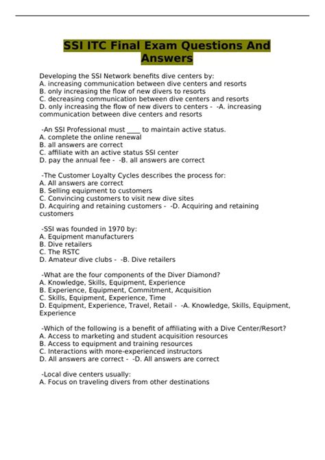 SSI ITC Final Exam Questions And Answers SSI ITC Stuvia US