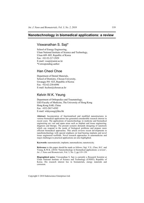 PDF Nanotechnology In Biomedical Applications A Review