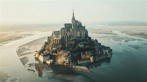 Historic Architecture Of Mont Saintmichel Surrounded By Water Majestic