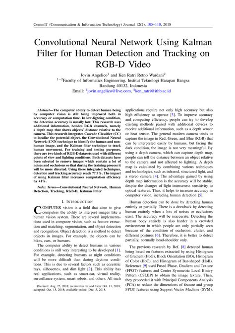 Pdf Convolutional Neural Network Using Kalman Filter For Human Detection And Tracking On Rgb D