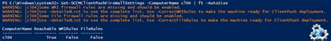 how to get and set configuration manager client push windows firewall rules using powershell