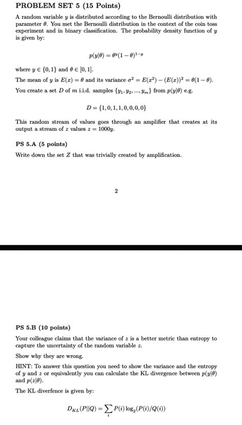 Problem Set 5 15 Points A Random Variable Y Is Distributed According