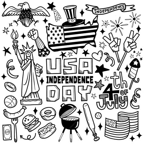 Premium Vector 4th Of July Fourth Of July Doodle Set Usa Independence