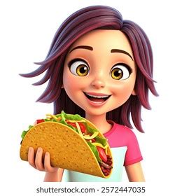 3d Cartoon Teenage Girl Eating Taco Ai Generated Image 2572447035