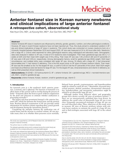 Pdf Anterior Fontanel Size In Korean Nursery Newborns And Clinical Implications Of Large