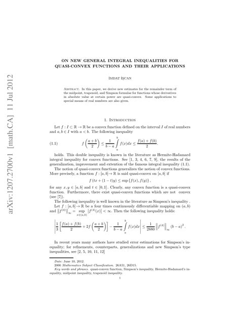 Pdf A New Generalization Of Some Integral Inequalities And Their Applications